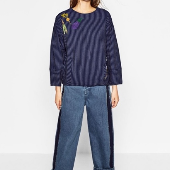 Zara | Tops | Zara Stripped Vegetable Embroidered Top | Poshmark